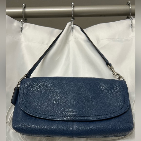 Coach | Bags | Coach Navy Blue Pebbled Leather Flap Mini Shoulder Bag ...